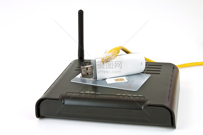 在ADSL调制解调器上的无线调制解调高清图片下载-正版图片507016218-摄图网