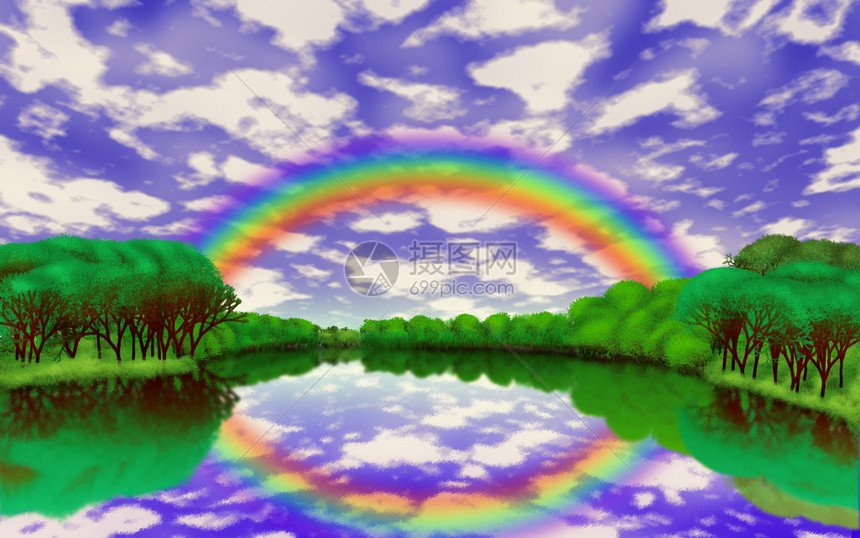 雨后湖上彩虹的插图高清图片下载-正版图片507043754-摄图网