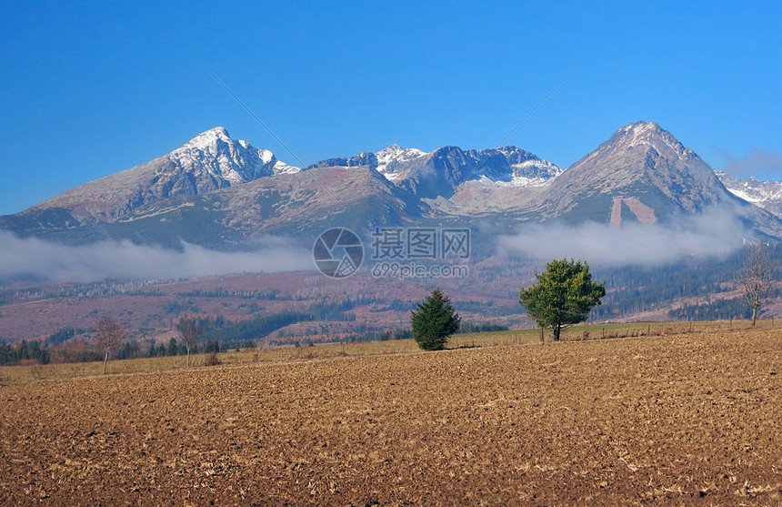 高塔特拉山公园TANAP犁过的田野和山峰的深秋景观高清图片下载-正版图片507123962-摄图网