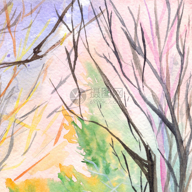 水彩秋天自然树林公园高清图片下载-正版图片507357079-摄图网