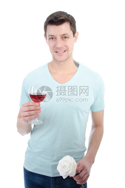 红酒和一个快乐的人白色背景高清图片下载-正版图片507550084-摄图网