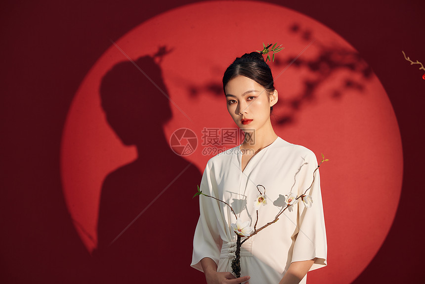 传统古风美女手拿梅花高清图片下载-正版图片507608603-摄图网