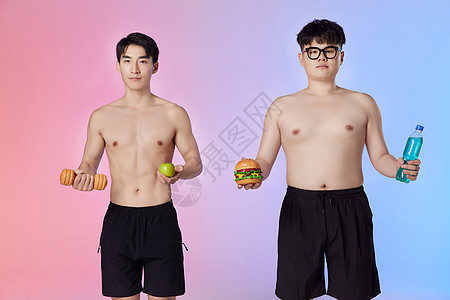 肌肉男与肥胖男性身材对比高清图片下载-正版图片507718780-摄图网