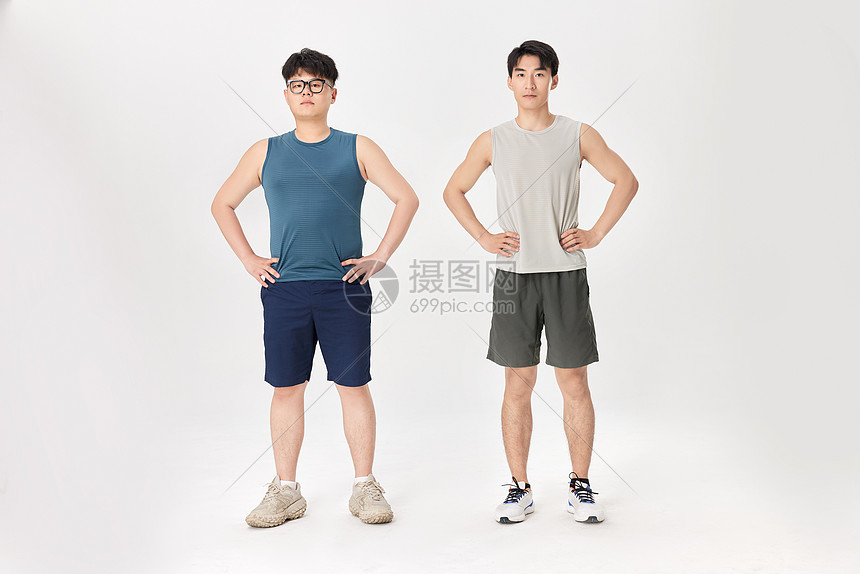 肥胖男性与肌肉男身材对比高清图片下载-正版图片507718842-摄图网