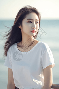 海边一位清纯的长发美女高清图片下载-正版图片600000125-摄图网