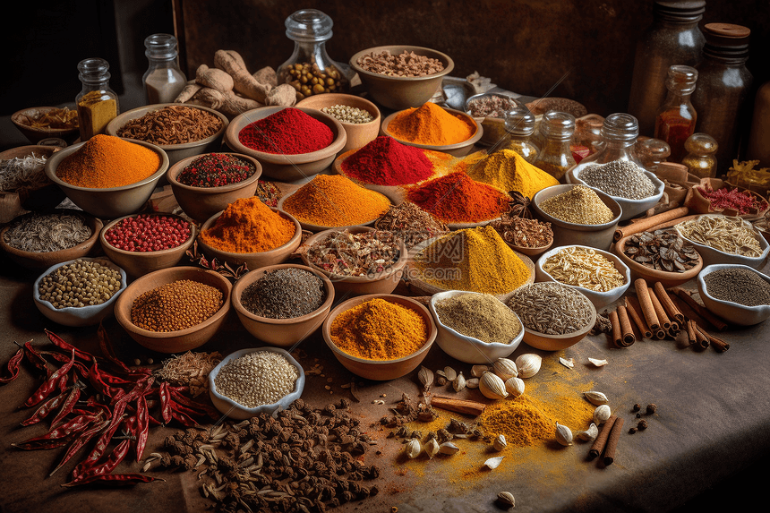 许多不同的香料展示高清图片下载-正版图片600001042-摄图网