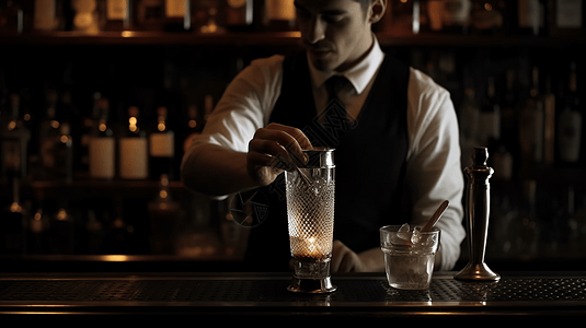 在吧台后面调酒的调酒师高清图片下载-正版图片600002307-摄图网