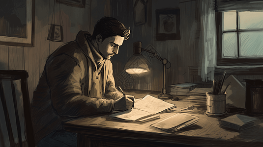 作家插画_作家卡通_作家插图_手绘_板绘_摄图网