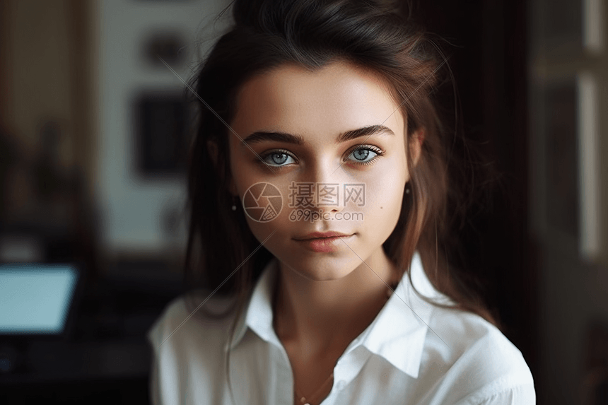 一位漂亮的外国女孩盯着镜头特写高清图片下载 正版图片600005187 摄图网