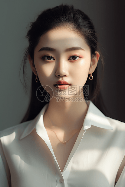 一个美丽大方的年轻女孩半身照高清图片下载-正版图片600005199-摄图网