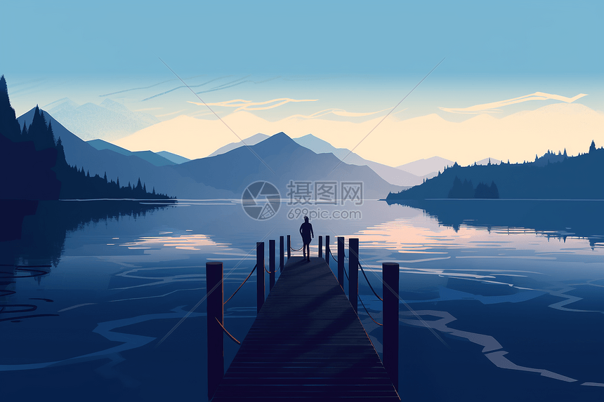 山川河流独行的人插画图片下载-正版图片600013679-摄图网