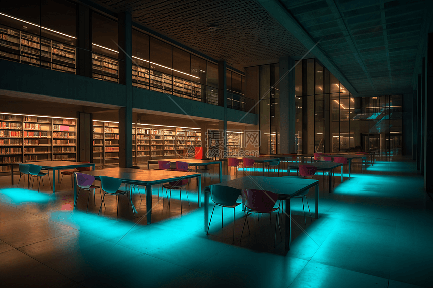 霓虹灯照亮图书馆高清图片下载-正版图片600015392-摄图网