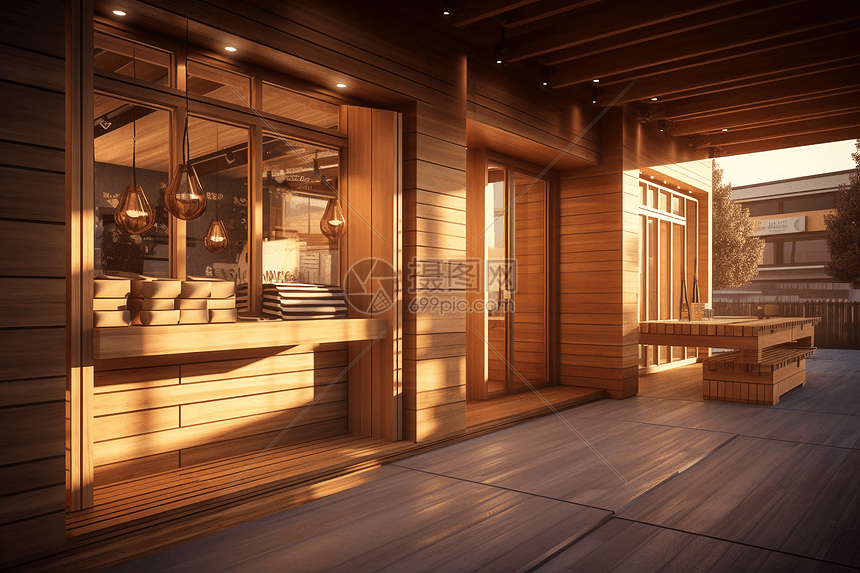 夕阳下商店门口效果图图片素材-正版创意图片600016508-摄图网