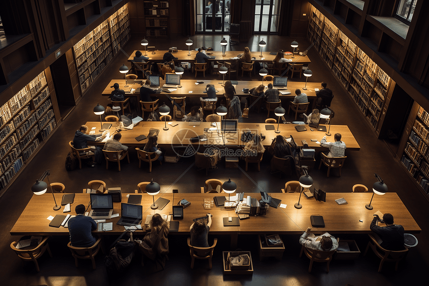 图书馆学习的学生俯视图图片素材-正版创意图片600018786-摄图网