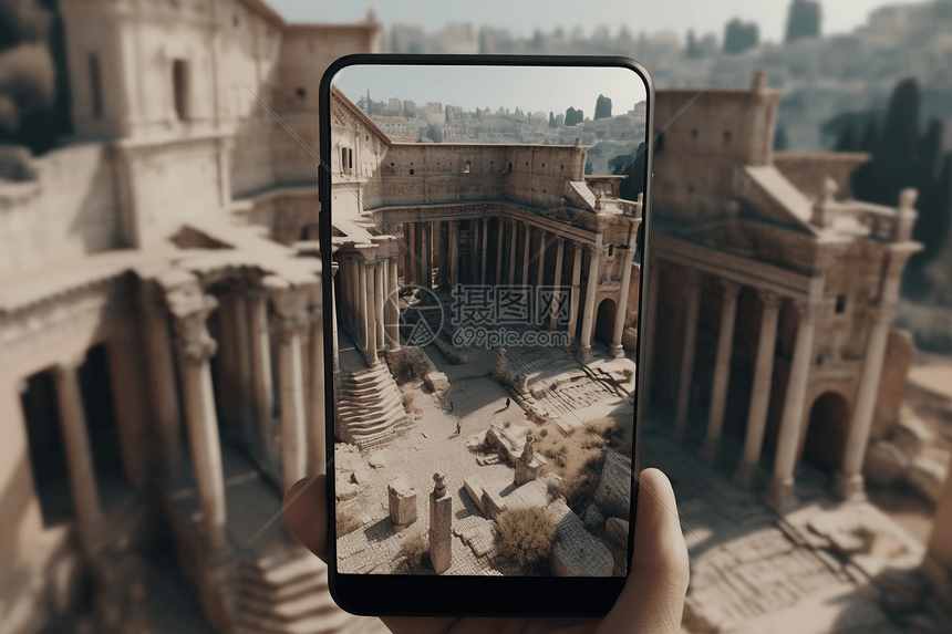 AR旅游历史遗迹的虚拟游览高清图片下载-正版图片600019805-摄图网