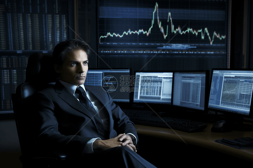 坐在电脑屏幕前的金融分析师高清图片下载-正版图片600020222-摄图网