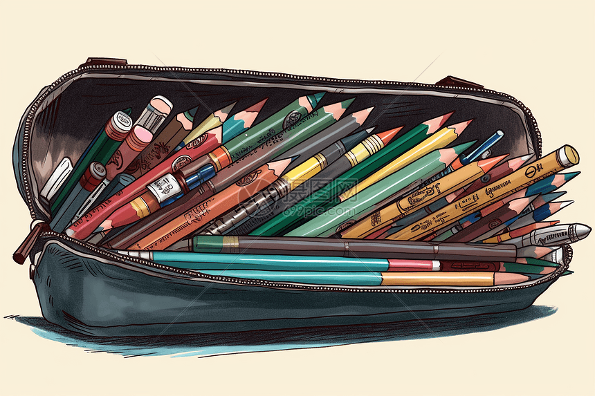 装满铅笔的文具盒插画图片下载-正版图片600020837-摄图网