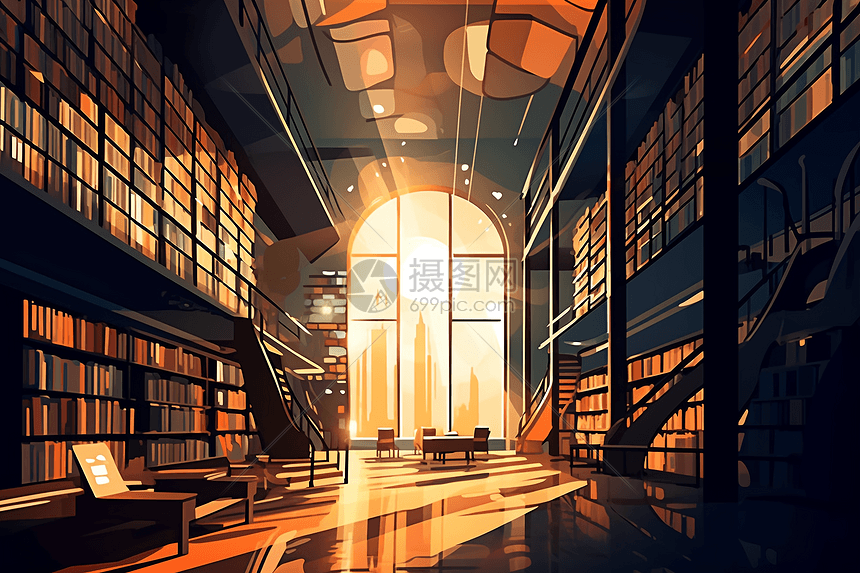 高大宁静的图书馆插画图片下载-正版图片600025496-摄图网