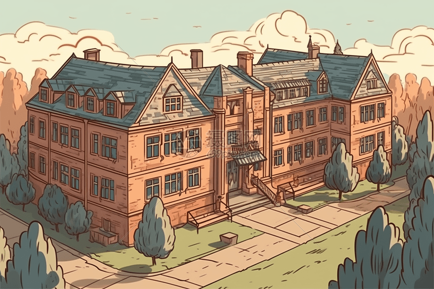 学校卡通风格的观点插画图片下载-正版图片600029072-摄图网