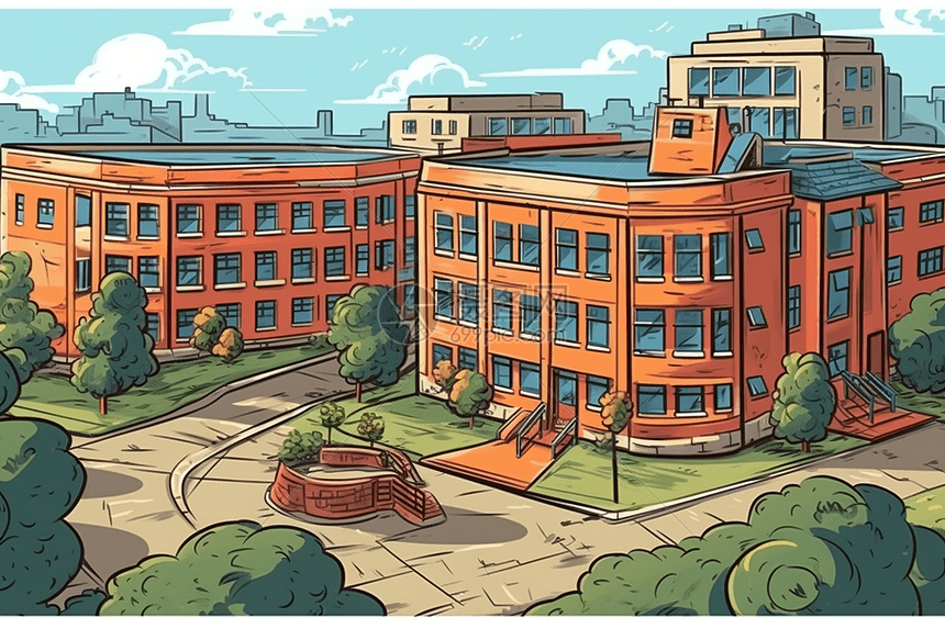 学校卡通风格的观点插画图片下载-正版图片600029073-摄图网