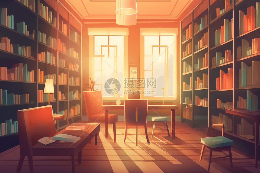 柔和舒适图书馆插画图片下载-正版图片600032682-摄图网