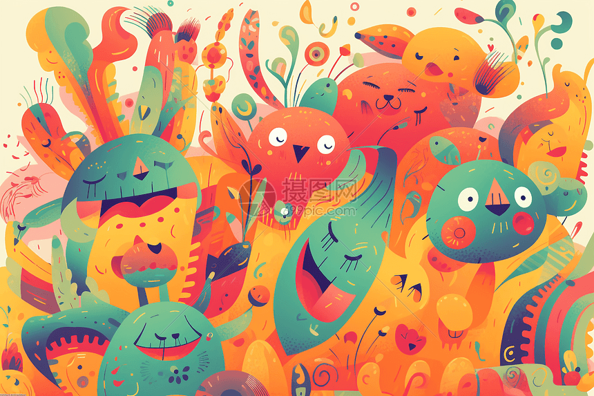 有趣和快乐的卡通人物插画图片下载-正版图片600033861-摄图网