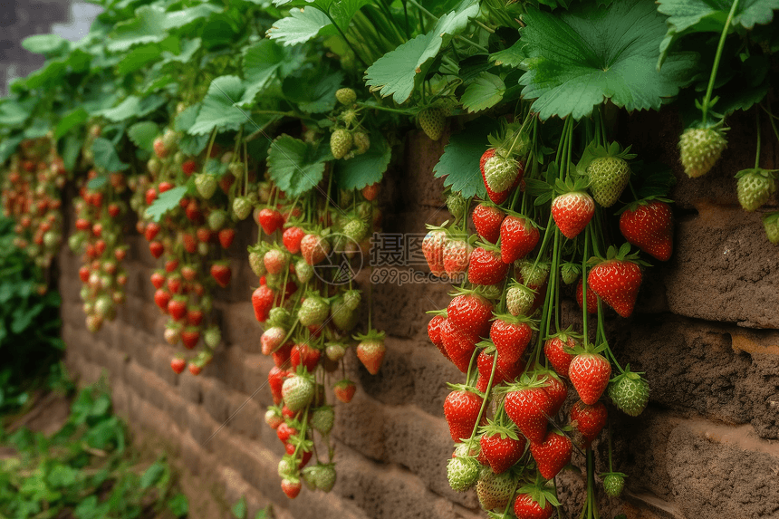 草莓挂在院墙上高清图片下载-正版图片600035906-摄图网