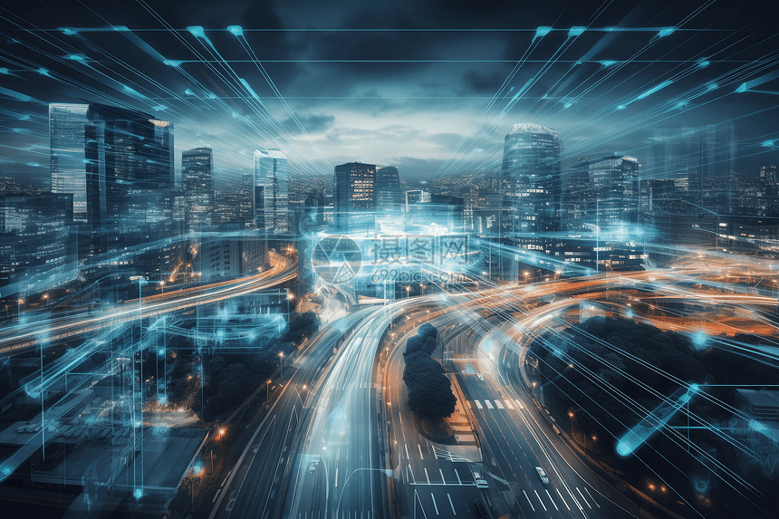科技感智慧城市街道图片素材-正版创意图片600036062-摄图网