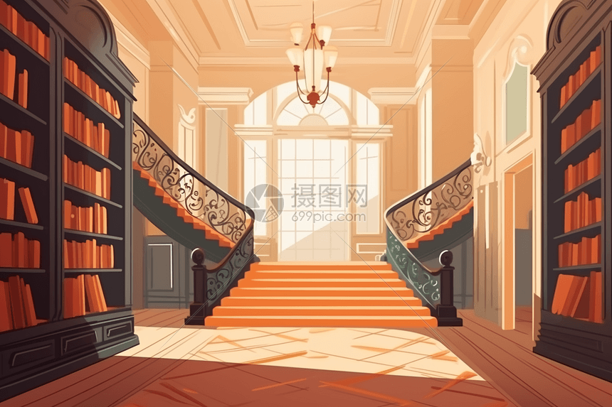宽敞的图书馆插画图片下载-正版图片600039486-摄图网