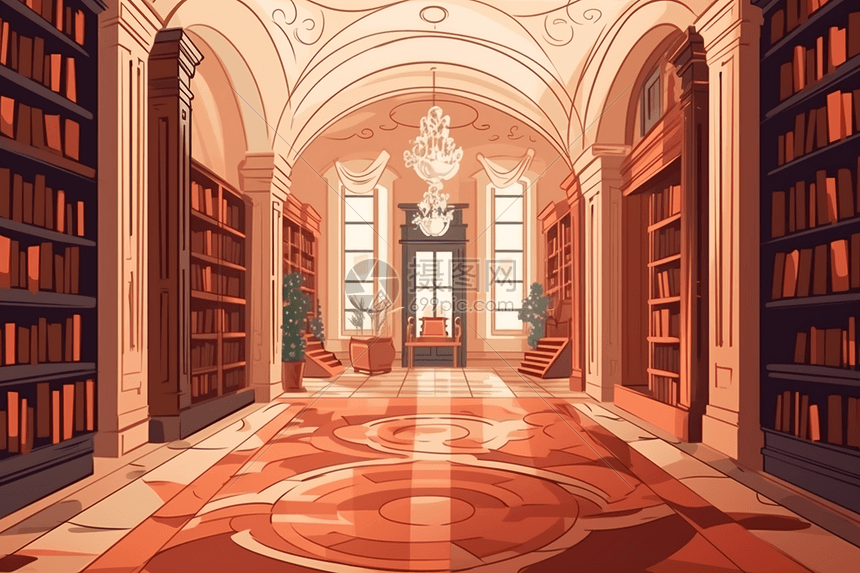 高大华丽的图书馆插画图片下载-正版图片600039487-摄图网