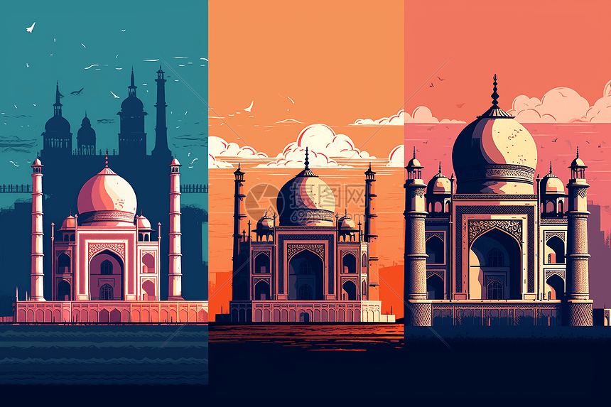 多彩泰姬陵地标建筑插画图片下载-正版图片600040128-摄图网
