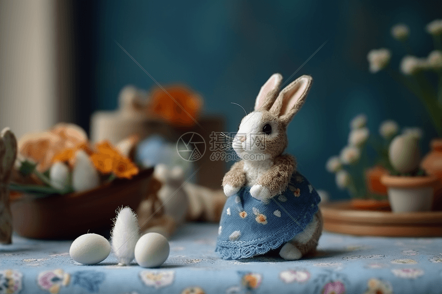 兔子玩具坐在桌子上高清图片下载-正版图片600041680-摄图网