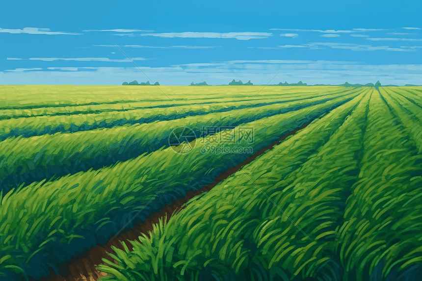 农田谷物秸秆伸向明亮的蓝天插画图片下载-正版图片600042599-摄图网
