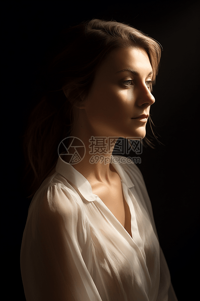 穿着丝绸衬衫的美女肖像侧面高清图片下载-正版图片600044027-摄图网