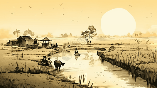 水稻水墨画图片_水稻水墨画素材_水稻水墨画高清图片_摄图网图片下载