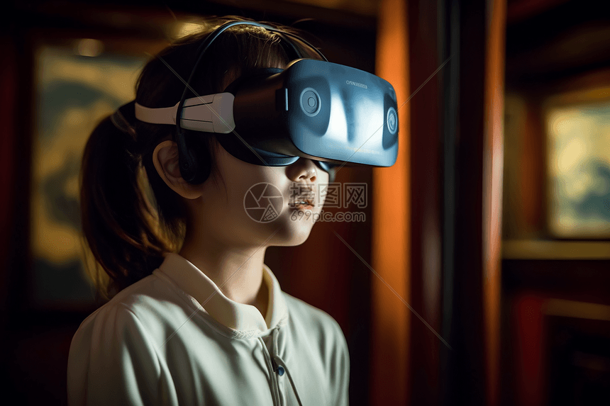 小女孩玩VR高清图片下载-正版图片600047359-摄图网