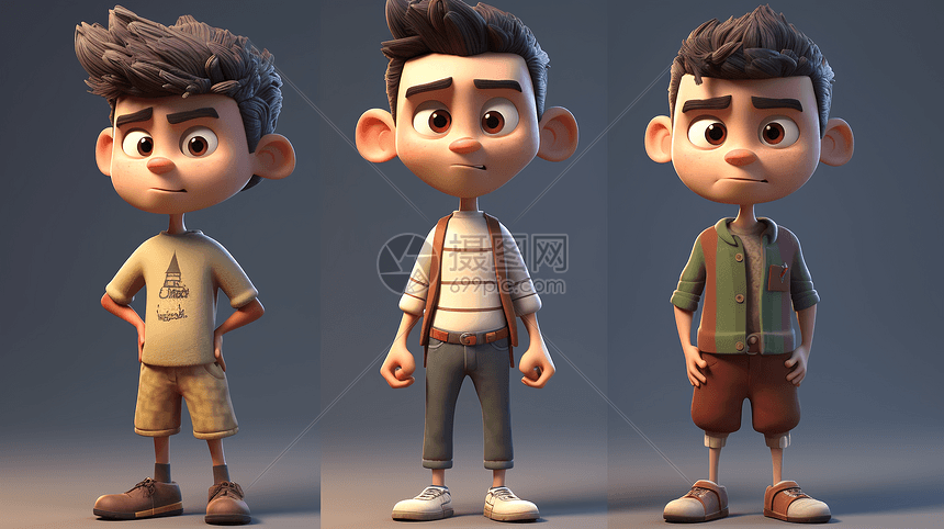 3个卡通男孩子插画图片下载-正版图片600048110-摄图网