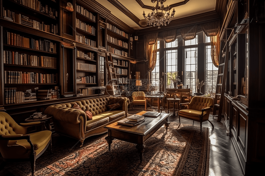 复古图书馆内部环境高清图片下载-正版图片600050421-摄图网