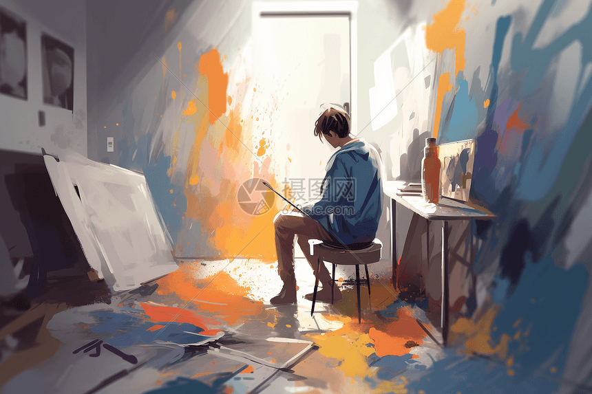 绘画中的画家插画图片下载-正版图片600054539-摄图网