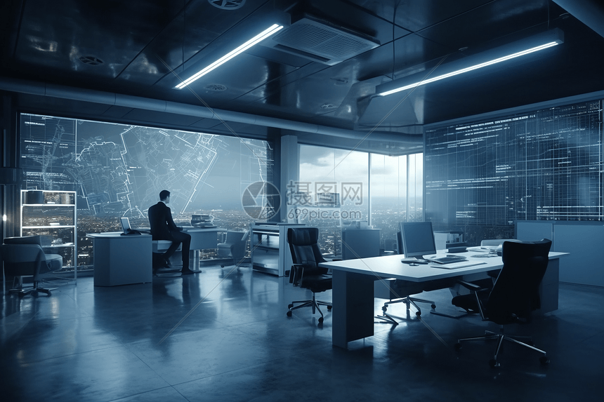 蓝色的办公室背景高清图片下载-正版图片600055627-摄图网