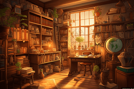 动漫图书馆场景插画插画图片下载-正版图片600058644-摄图网