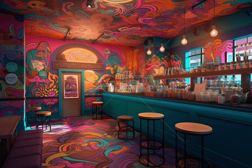 色彩缤纷咖啡屋的插图插画图片下载-正版图片600059108-摄图网