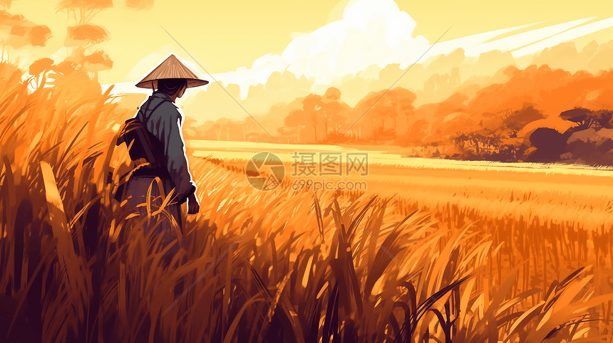 秋天稻田的收获插画图片下载-正版图片600060452-摄图网