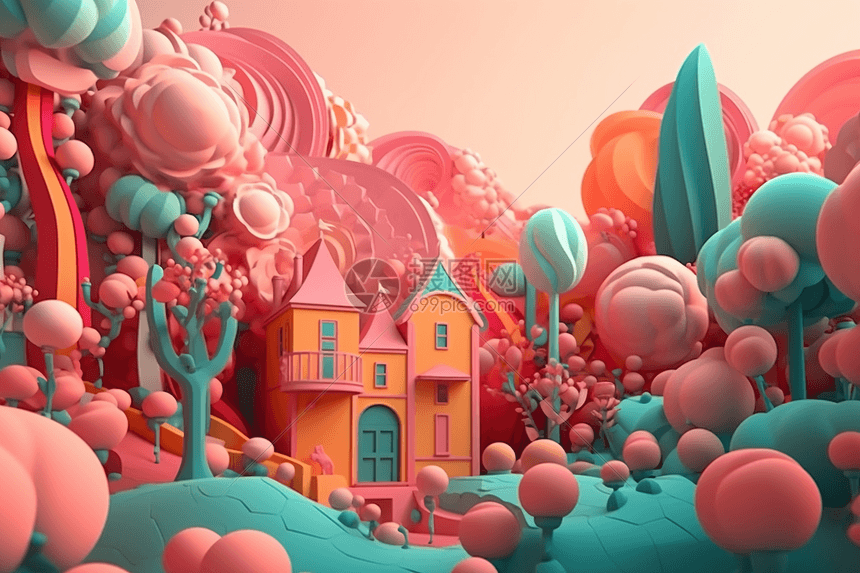 可爱的3D卡通场景插画图片下载-正版图片600063445-摄图网