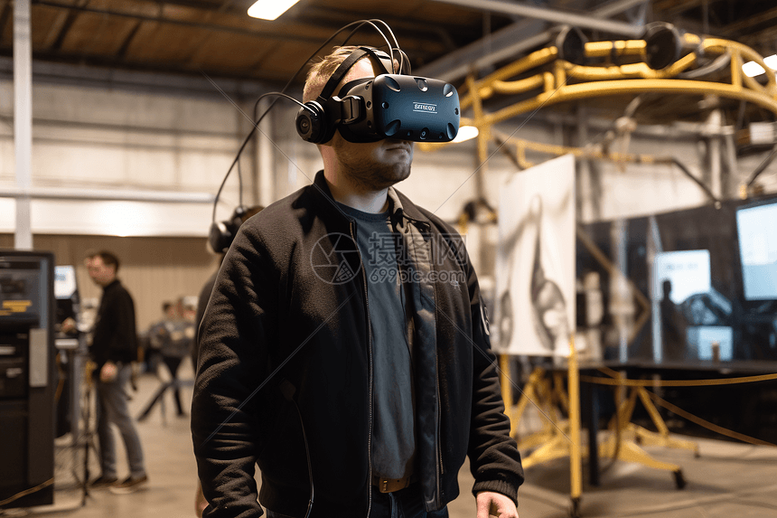 男人戴着vr眼镜学习高清图片下载-正版图片600069922-摄图网