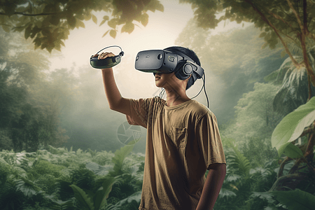 男人戴着vr眼镜学习高清图片下载-正版图片600069922-摄图网