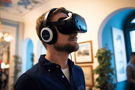 男人戴着vr眼镜学习高清图片下载-正版图片600069922-摄图网