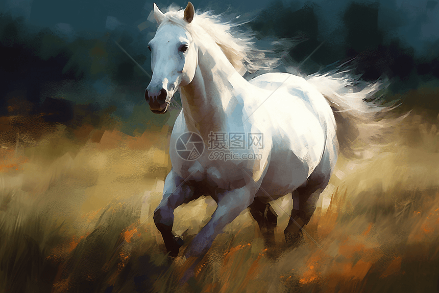 马在田野中飞奔插画图片下载-正版图片600071658-摄图网