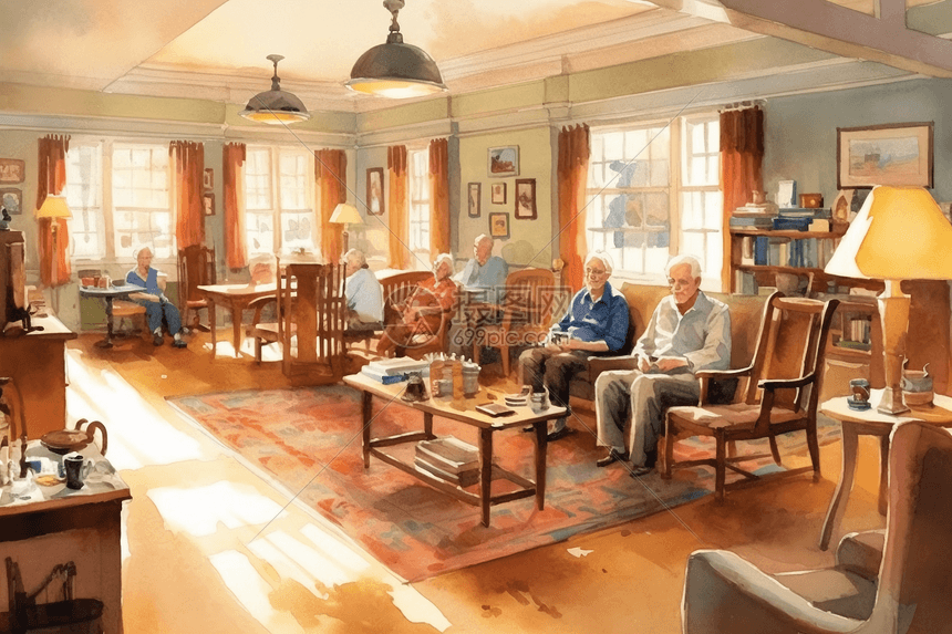 养老院水彩画插画图片下载-正版图片600073004-摄图网