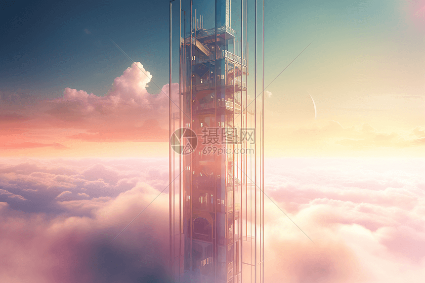 梦幻般的太空电梯图片素材-正版创意图片600076663-摄图网